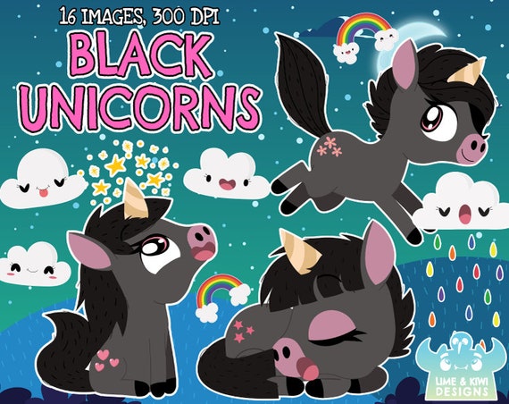 Black Unicorns Clipart Instant Download Star Cloud Heart - Etsy UK