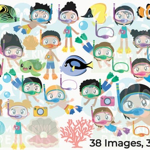 Snorkeling Clipart, Black and White, Digital Stamps, Sea, Ocean ...