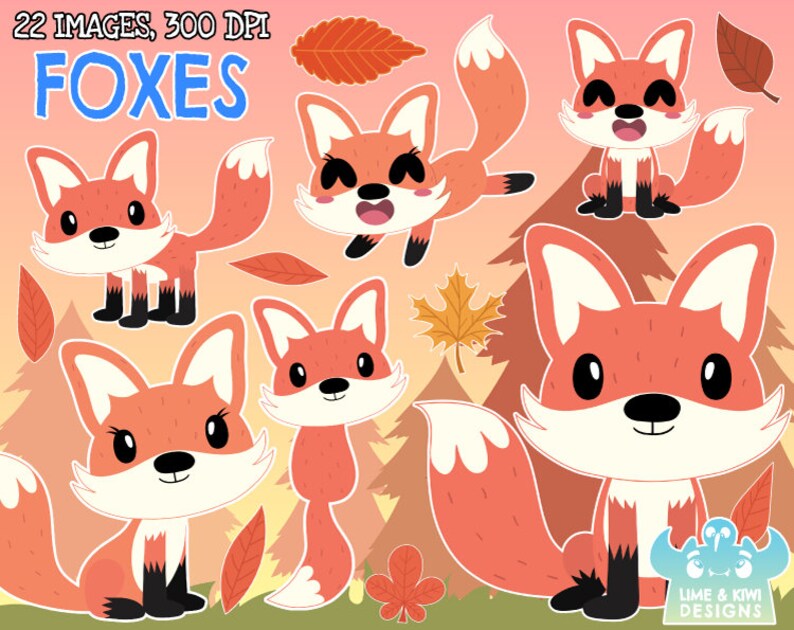 Foxes Clipart Instant Download Woodland Animals Forest | Etsy