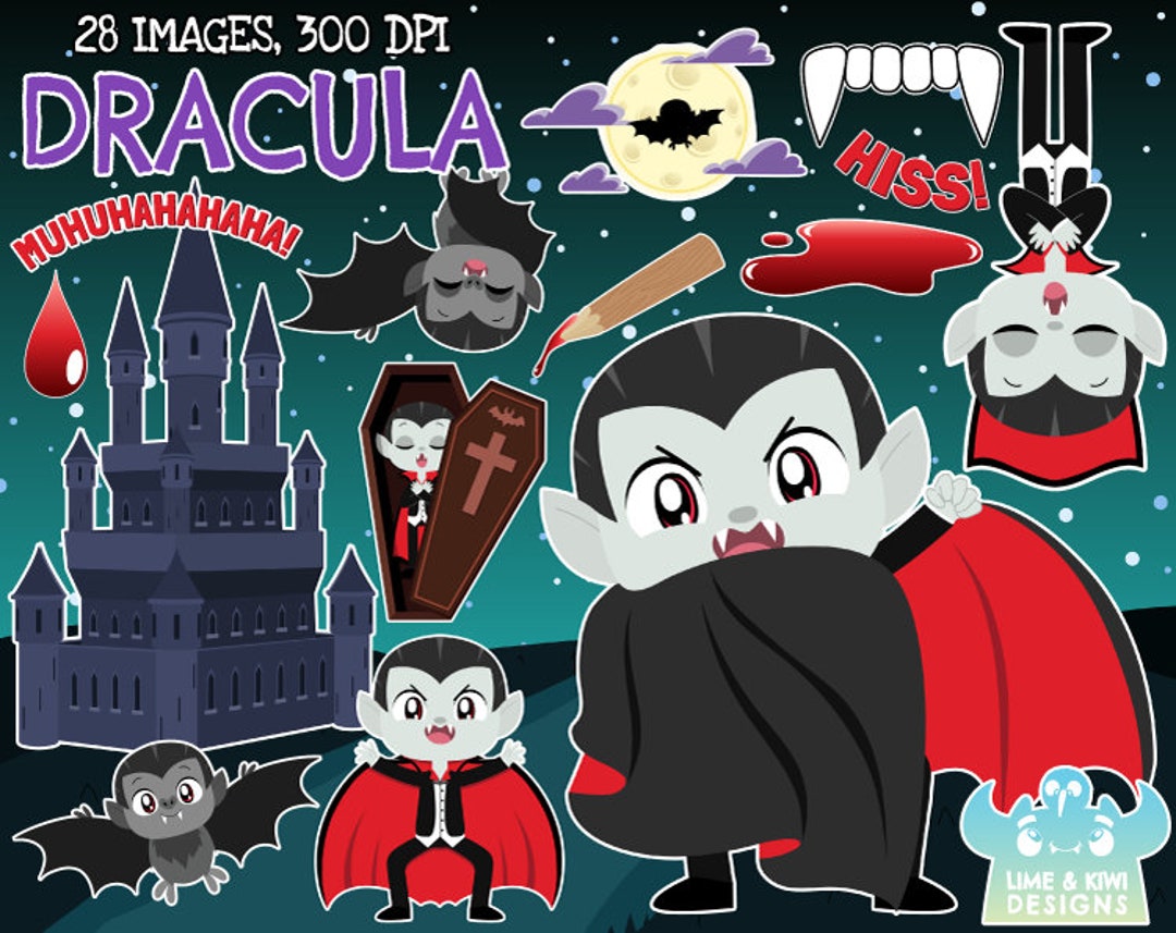 Dracula Clipart, Black and White, Digital Stamps, Halloween, Vampire ...