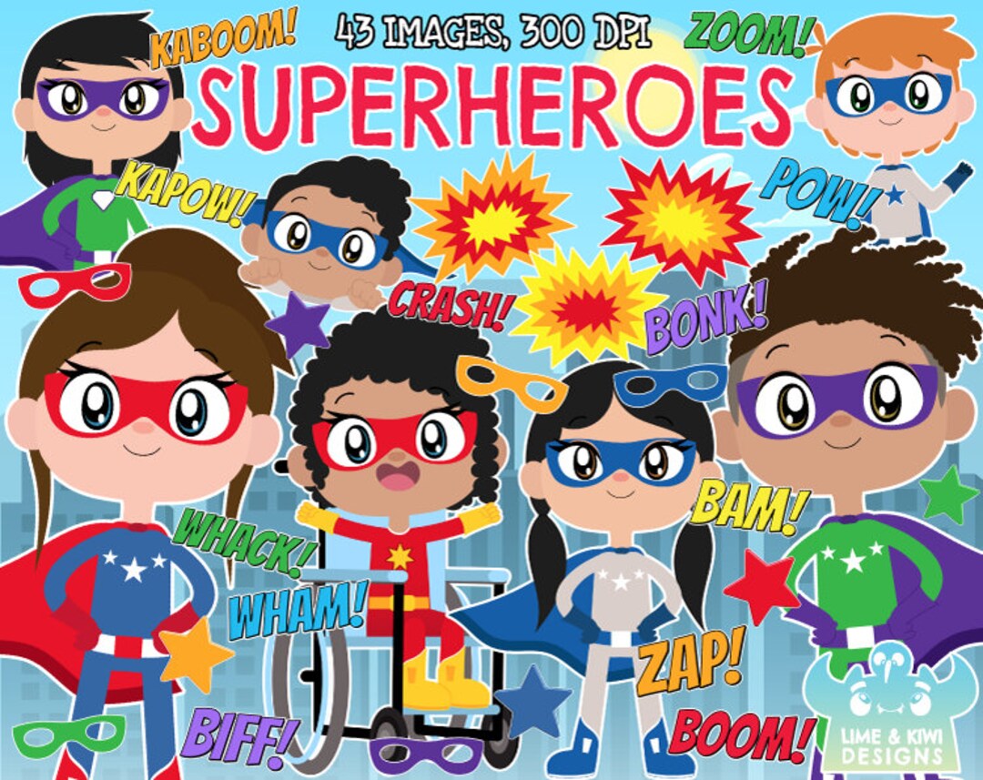 Superheroes Clipart, Black and White, Digital Stamps, Comic, Comic Book ...