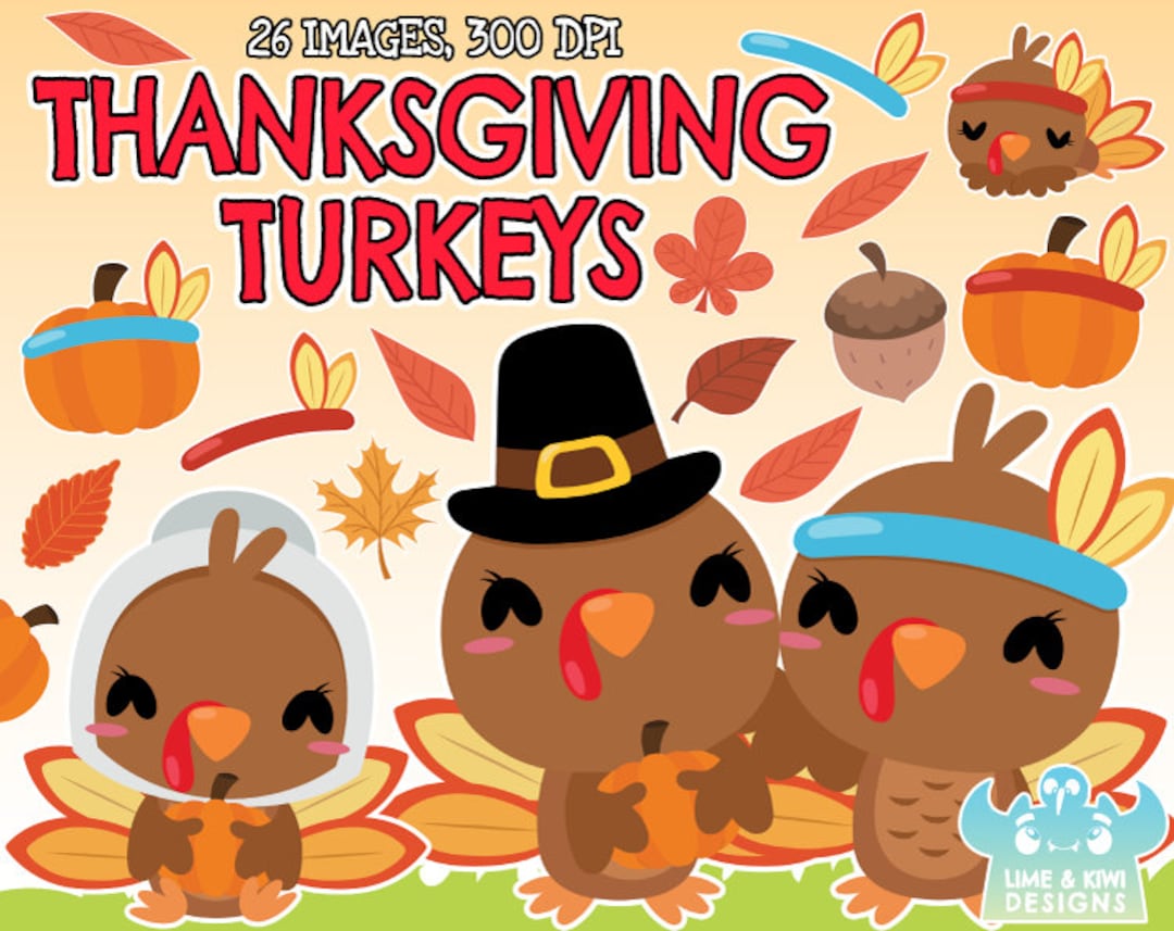 Thanksgiving Turkeys Clipart, Black and White, Digital Stamps, Pumpkin ...