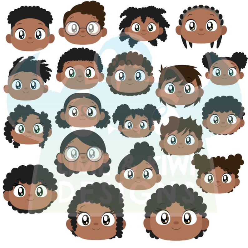 African American Kids (option 2) Clipart, Black and White, Digital ...