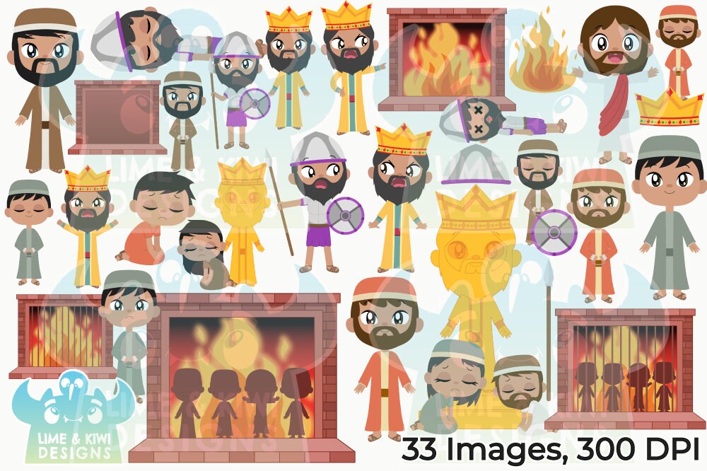 The Fiery Furnace Clipart, Black and White, Digital Stamps, Shadrach ...