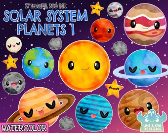 Watercolor Solar System Clip Art Watercolour Planet Art - Etsy