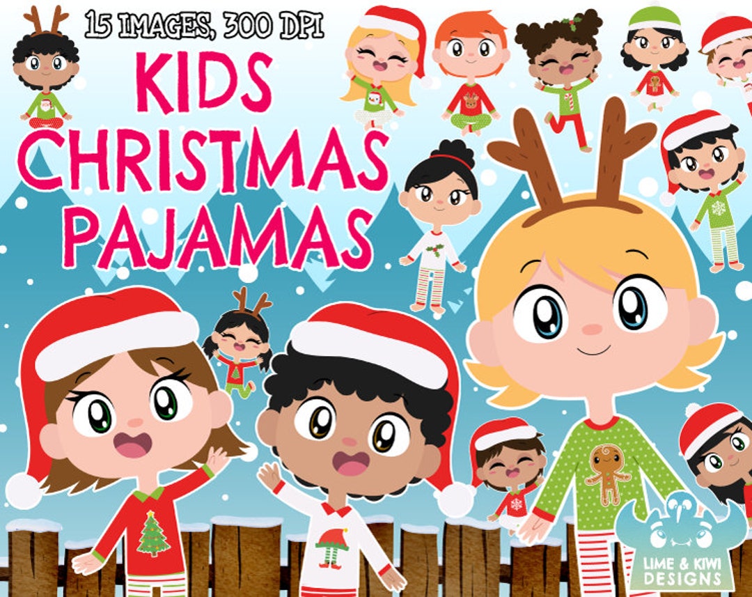 Kids Christmas Pajamas Clipart, Instant Download Art, Commercial Use ...