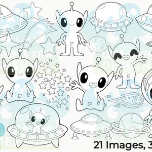 Aliens Digital Stamps Instant Download Space Spaceship - Etsy UK