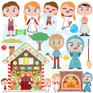 Hansel and Gretel Clipart, Black and White, Digital Stamps, Fairy Tale ...