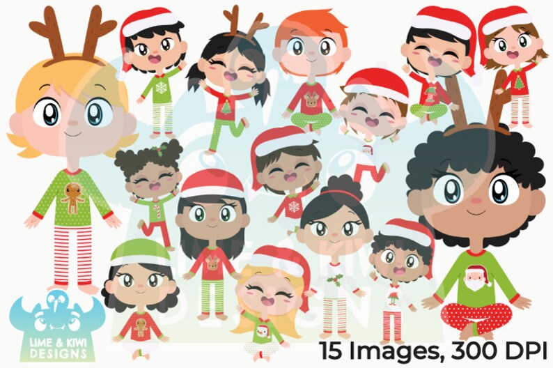 Kids Christmas Pajamas Clipart Instant Download Vector Art | Etsy