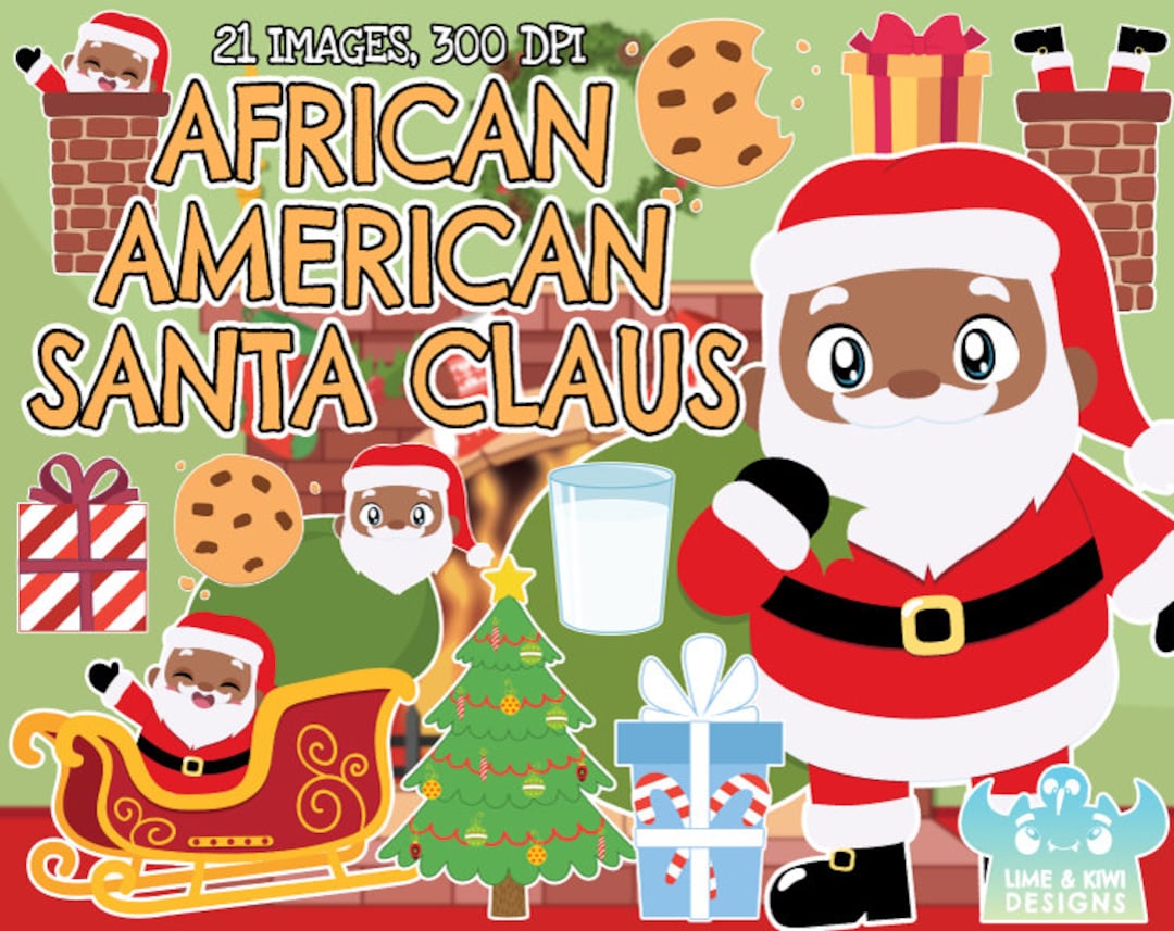 African American Santa Claus Clipart, Instant Download, Christmas, Xmas ...