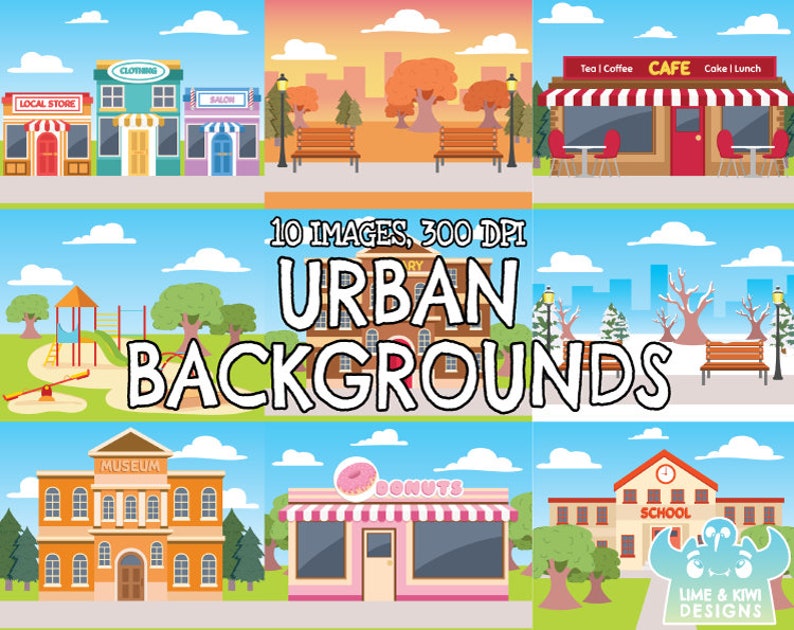 Community Buildings Clipart Bundle 1, Black and White, Digital Stamps ...