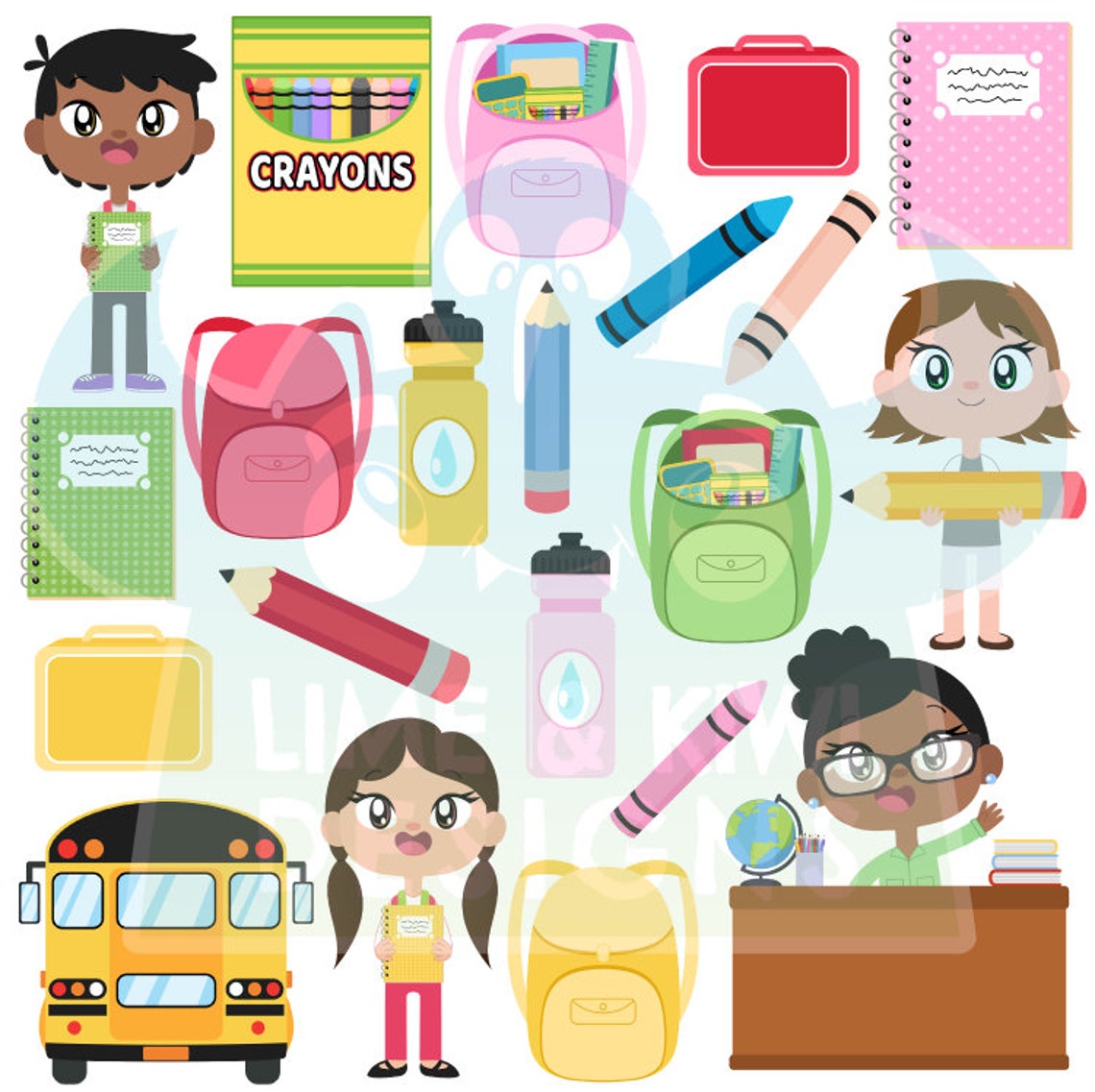 Back to School Clipart, Black and White, Digital Stamps, Education ...