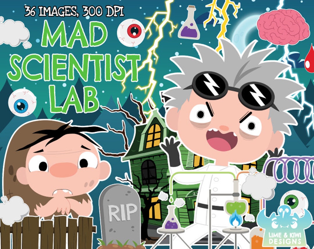 Mad Scientist Lab Clipart, Black and White, Digital Stamps, Igor ...