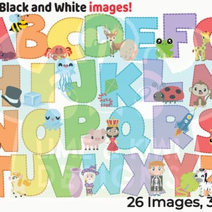 A-Z Alphabet Clipart, Black and White, Digital Stamps, Alphabet Letters ...