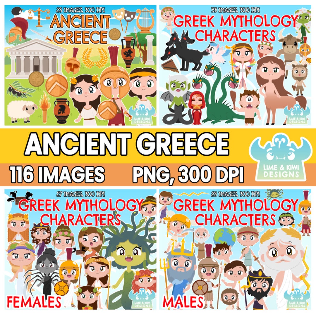 Ancient Greece Clipart Bundle 1, Black and White, Digital Stamps, Greek ...