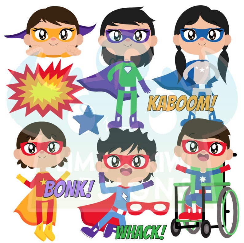 Superheroes Clipart, Black and White, Digital Stamps, Comic, Comic Book ...
