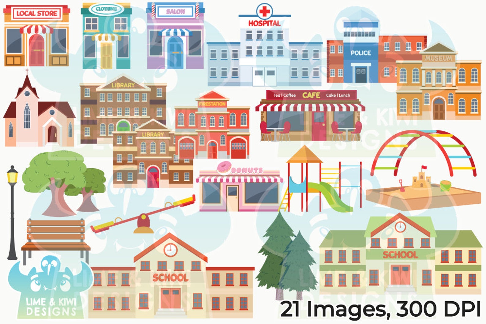 City Buildings/town Buildings Clipart, Black and White, Digital Stamps ...