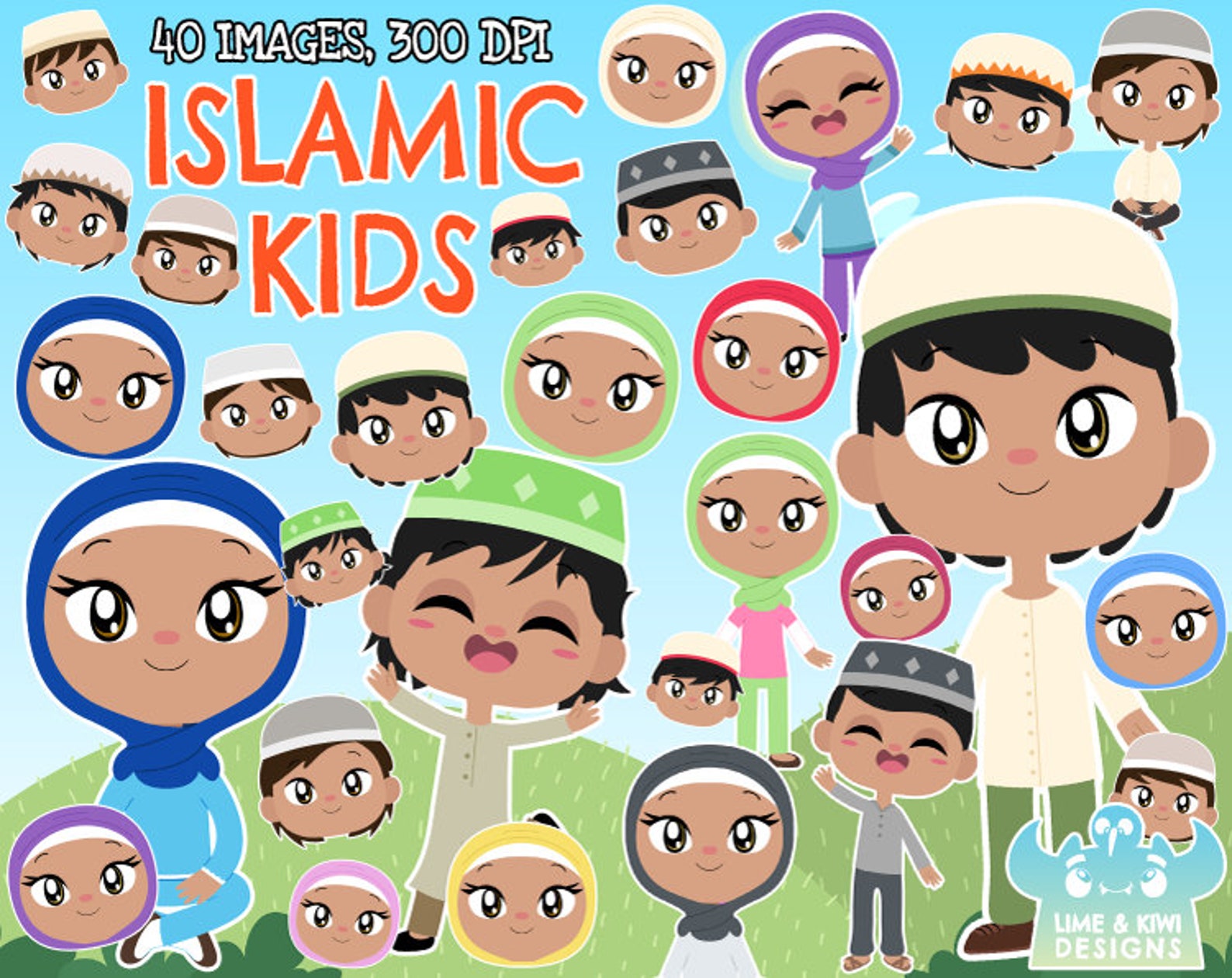 Islamic/muslim Kids Clipart, Black and White, Digital Stamps ...