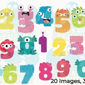 Monster Numbers Clipart, Black and White, Digital Stamps, Commercial ...