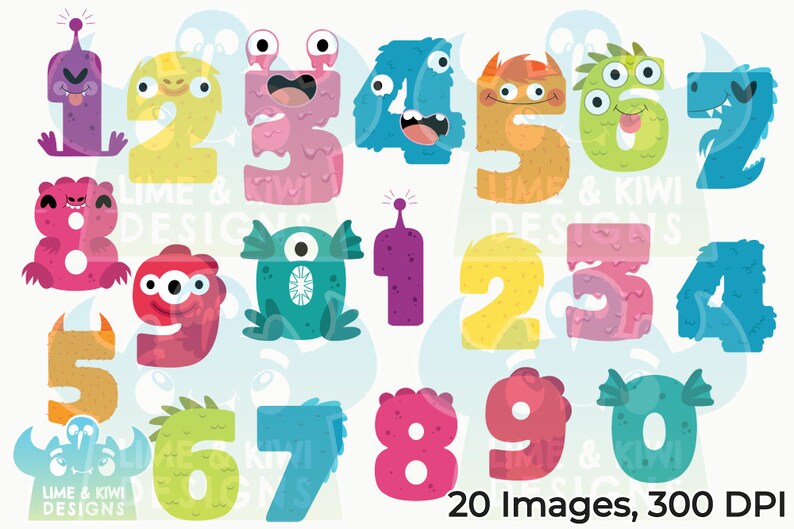 Monster Numbers Clipart, Black and White, Digital Stamps, Commercial ...