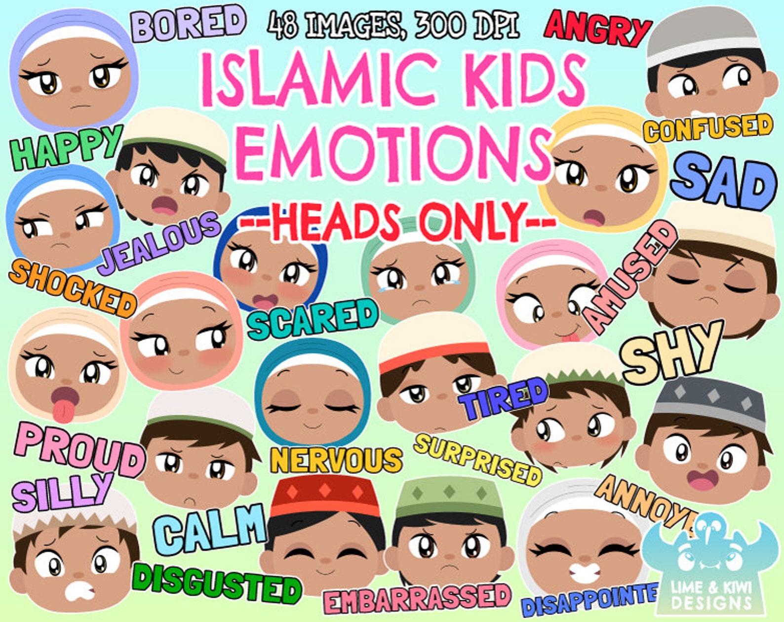 Emotions Kids faces Clipart Bundle 1 Kids Faces Visual - Etsy