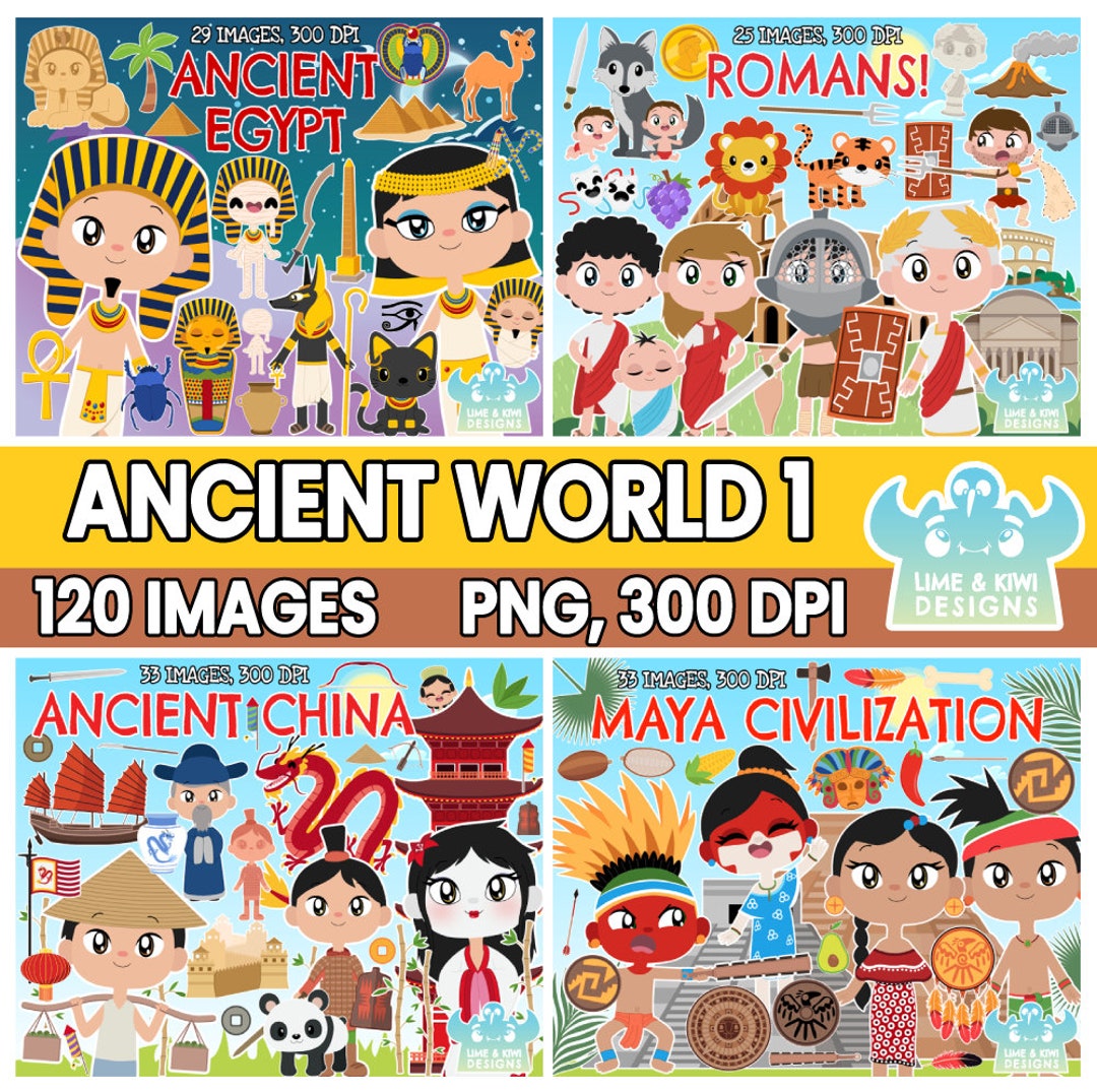 The Ancient World Clipart Bundle 1, Black and White, Digital Stamps ...
