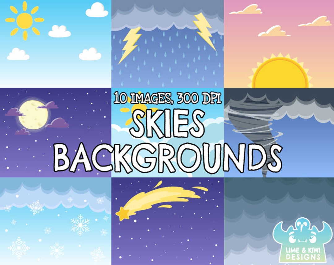 Skies Backgrounds Clipart, Black and White, Digital Stamps, Commercial ...