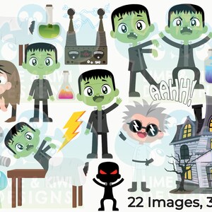 Frankenstein Monsters Clipart, Black and White, Digital Stamps ...