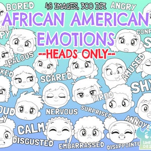 African American Kids Emotions Faces Digital Stamps Instant - Etsy