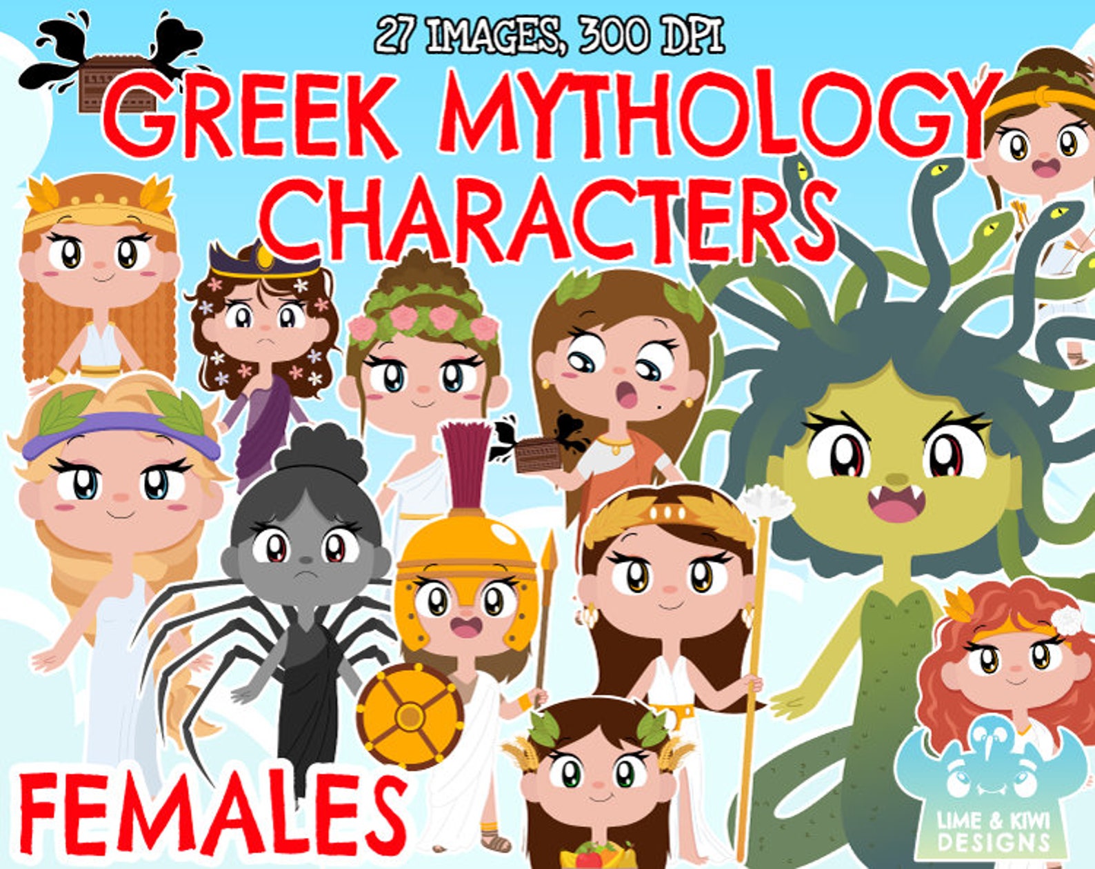 Greek Mythology Characters - Females Clipart, Black and White, Digital ...