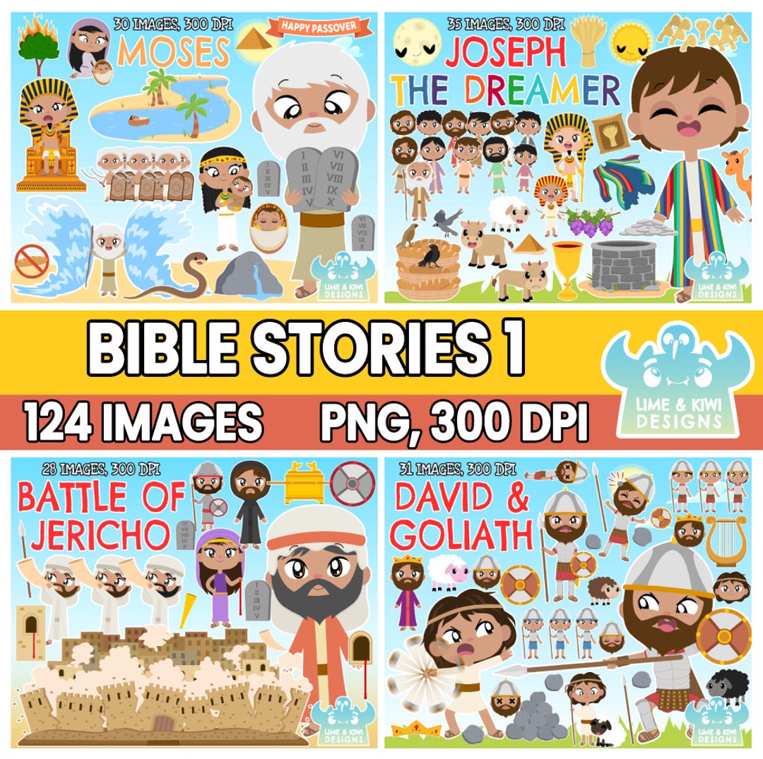 Bible Stories Clipart Bundle 1, Black and White, Digital Stamps, Joseph ...
