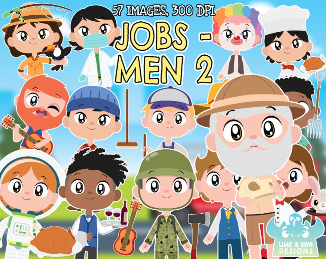 Jobs Occupations - Men 2 Clipart, Black and White, Digital Stamps ...
