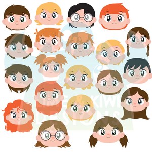 Caucasian Kids Clipart, Black and White, Digital Stamps, Commercial Use ...