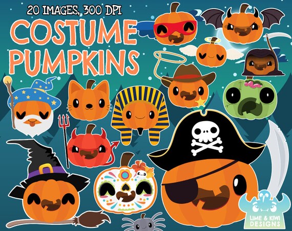Costume Pumpkins Clipart Instant Download Jack O' | Etsy
