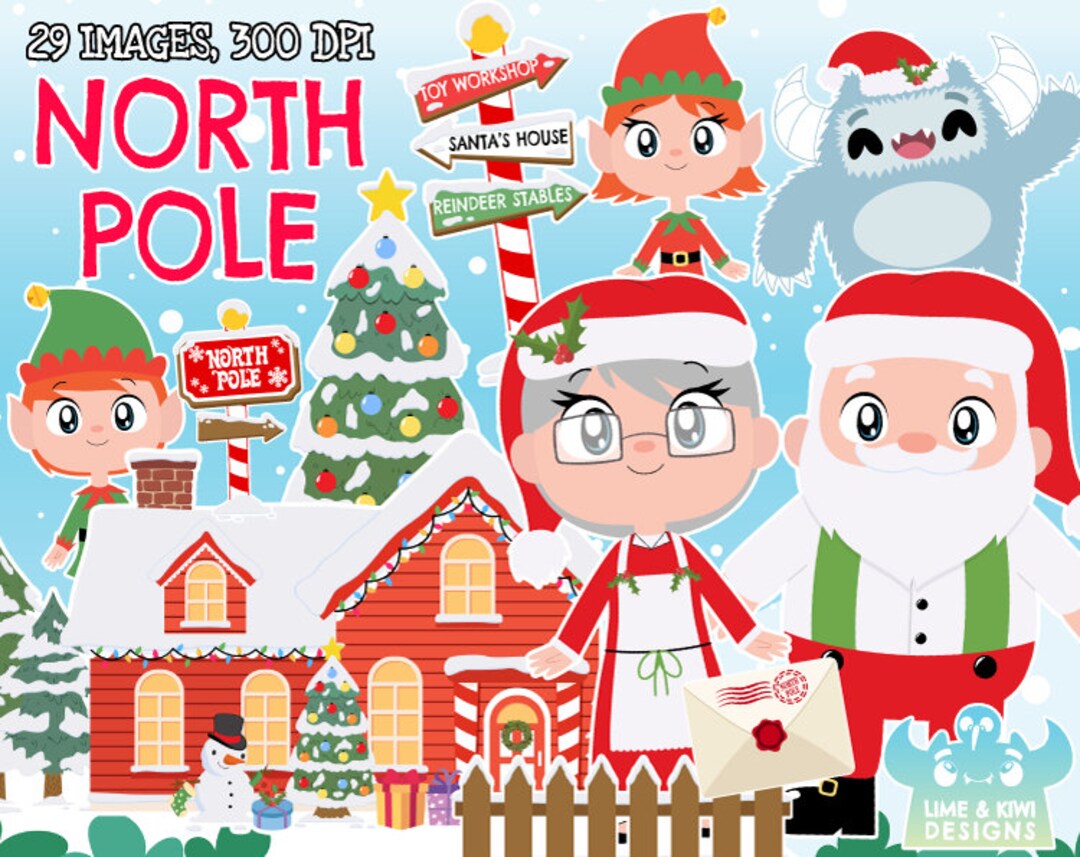 North Pole Clipart, Black and White, Digital Stamps, Commercial Use ...