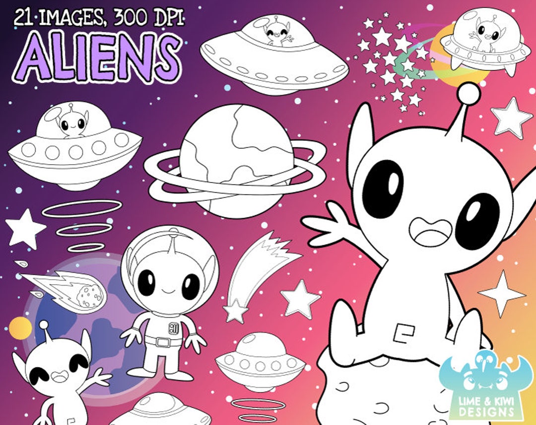 Aliens Digital Stamps Instant Download Space Spaceship - Etsy UK