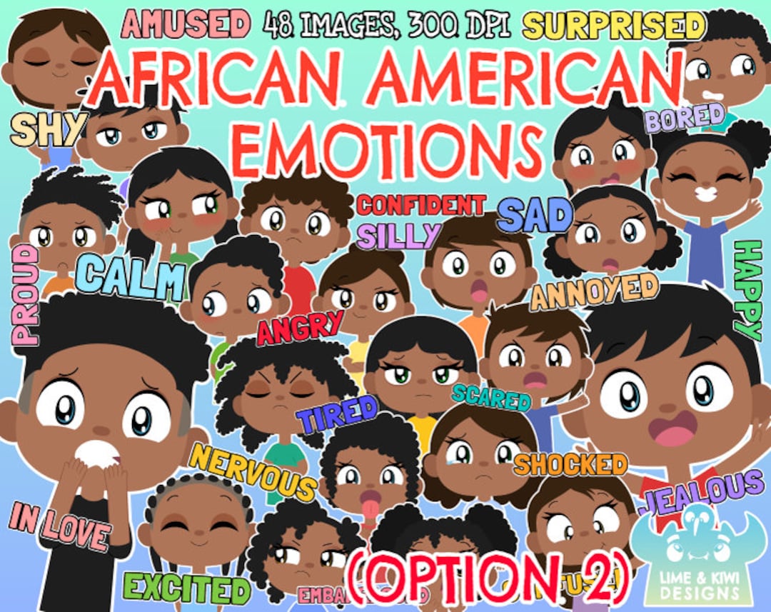 African American Kids Emotions (option 2) Clipart, Black and White ...