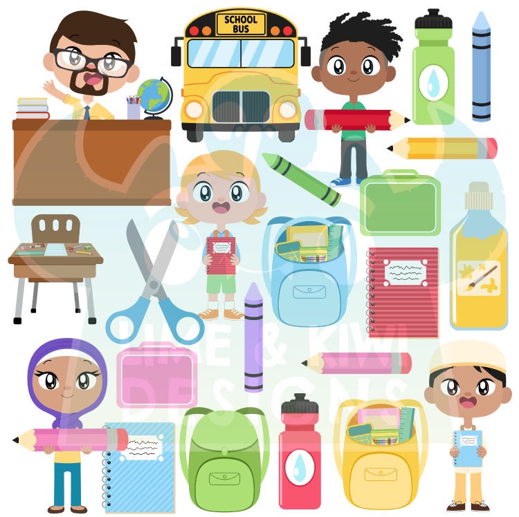 Back to School Clipart, Black and White, Digital Stamps, Education ...