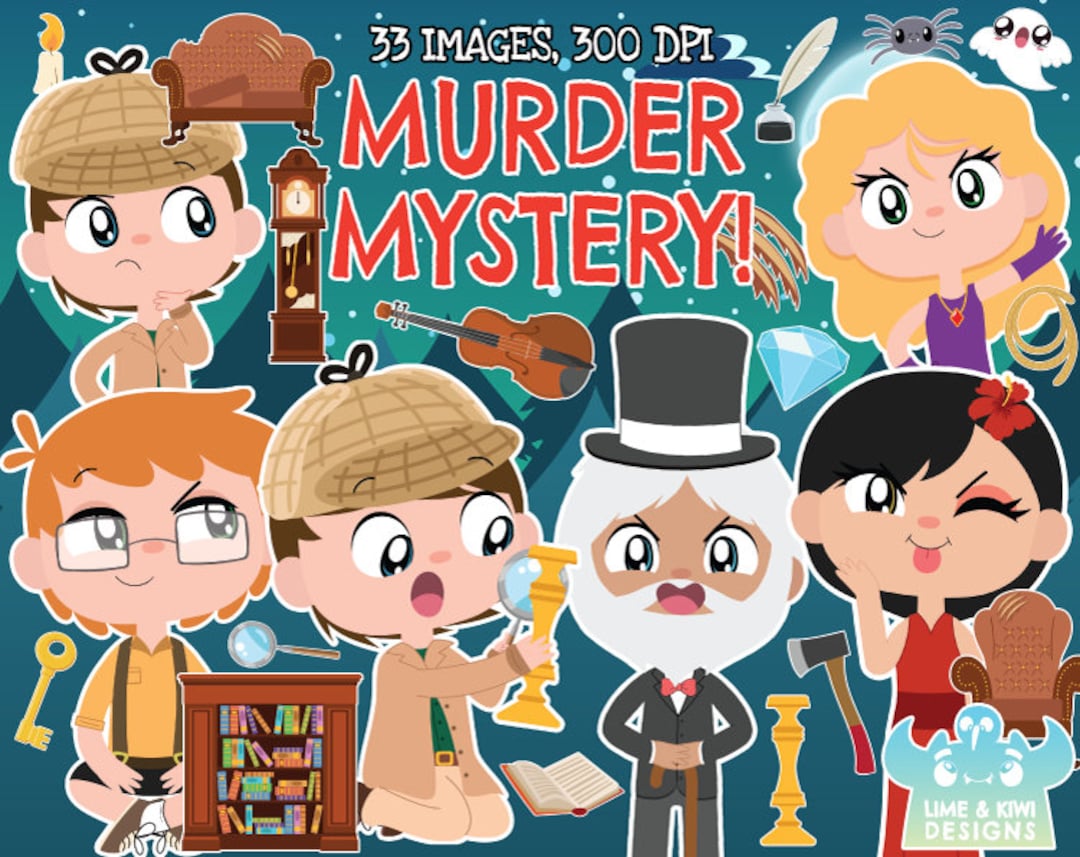Murder Mystery Clipart, Black and White, Digital Stamps, Sherlock ...