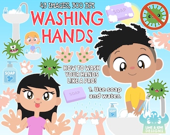 Bathroom Chores Clipart, Little Boys Washing Hands, Hygiene, Healthy ...