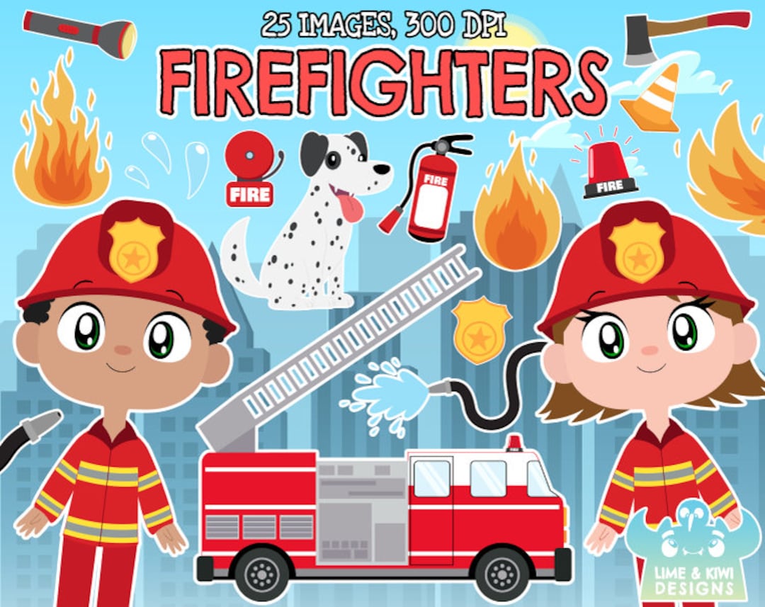 Firefighters Clipart, Black and White, Digital Stamps, Fire, Dalmatian ...