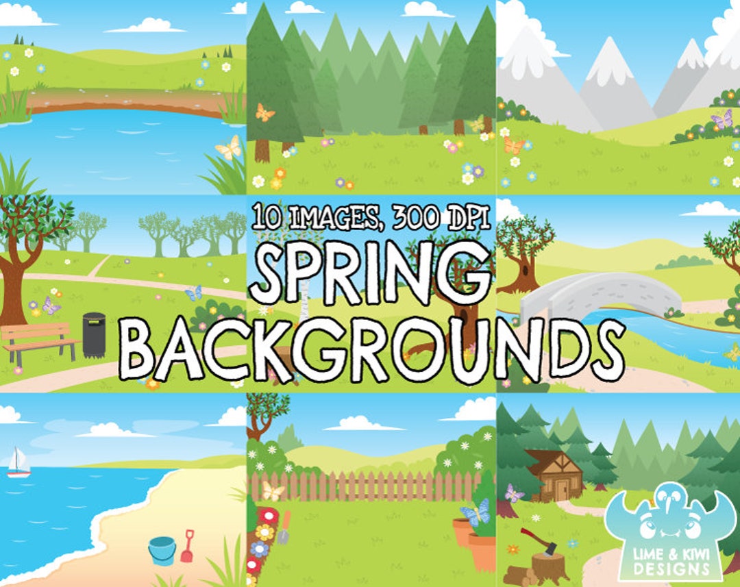 Spring Backgrounds Clipart, Black and White, Digital Stamps, Seasons ...