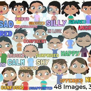 African American Kids Emotions Clipart, Black and White, Digital Stamps ...