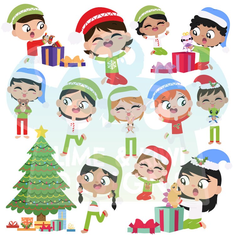 Christmas Morning Clipart, Black and White, Digital Stamps, Commercial ...