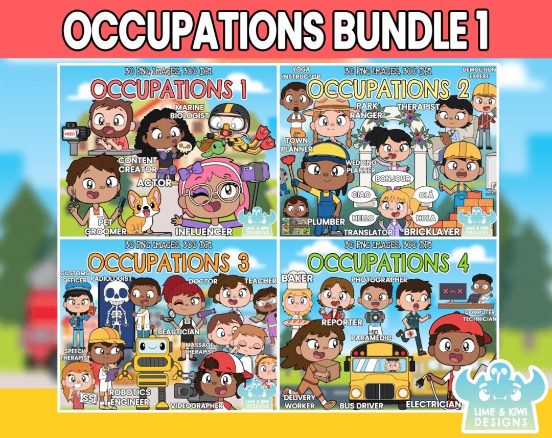 Occupations Clipart Bundle 1, Black and White, Digital Stamps, Bus ...