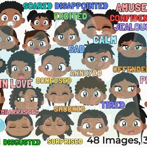 African American Kids Emotions - Faces (option 2) Clipart, Black and ...