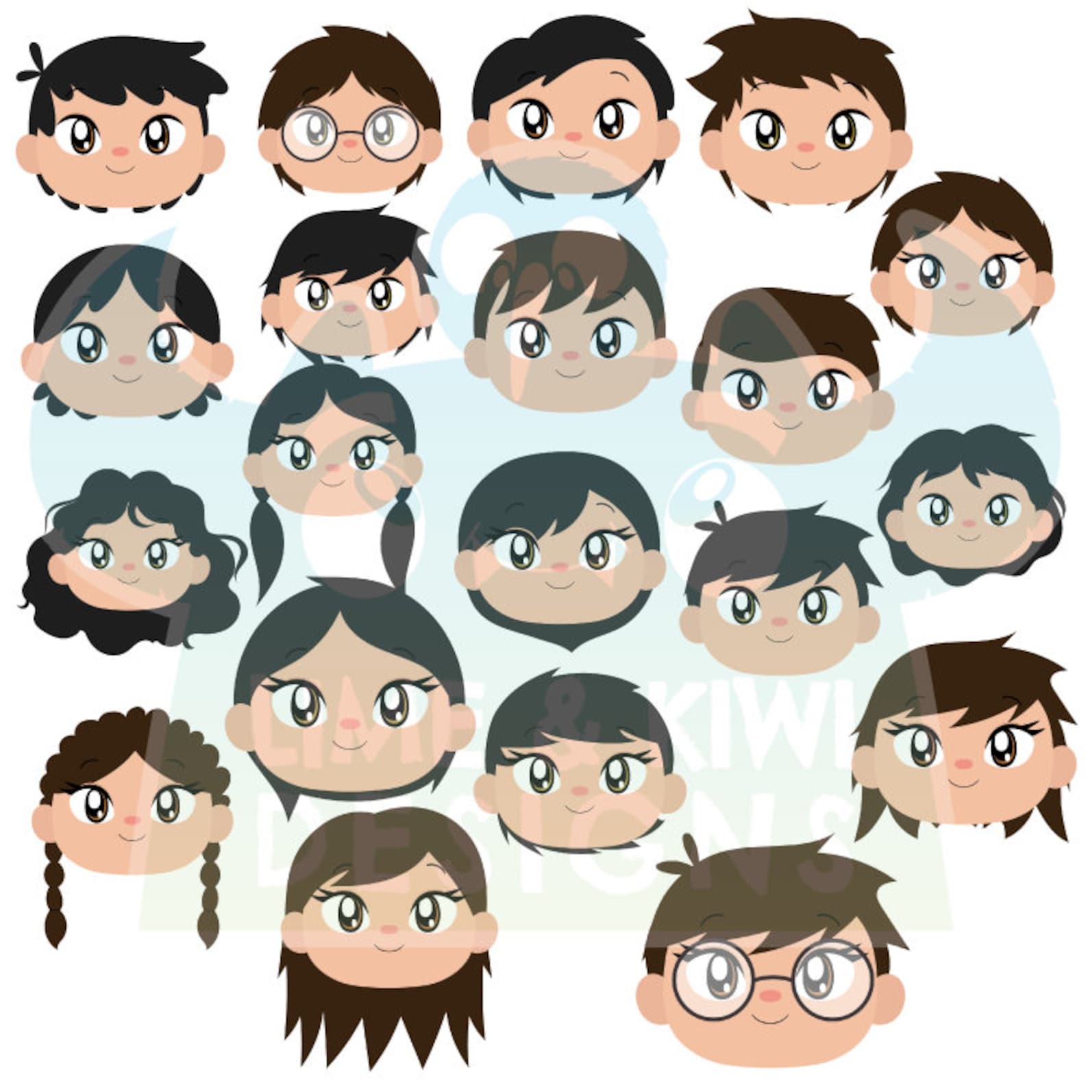 Asian Kids Clipart, Black and White, Digital Stamps, Commercial Use ...