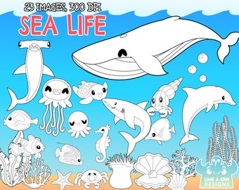 Under the Sea Clipart. Scrapbook Printable Cute Sea Animals - Etsy