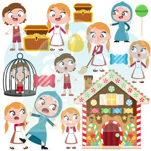 Hansel and Gretel Clipart, Black and White, Digital Stamps, Fairy Tale ...
