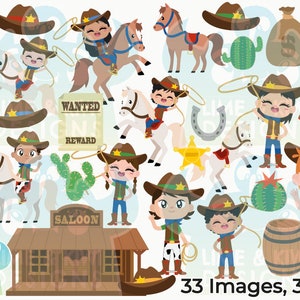 Cowboys and Cowgirls Clipart, Black and White, Digital Stamps, Saloon ...
